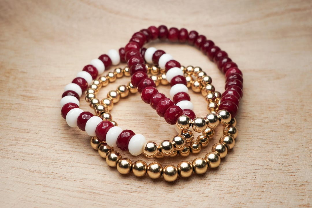 Game Day Maroon Rondelle- Bracelet- 14K Gold Filled Beads- Stackable ...