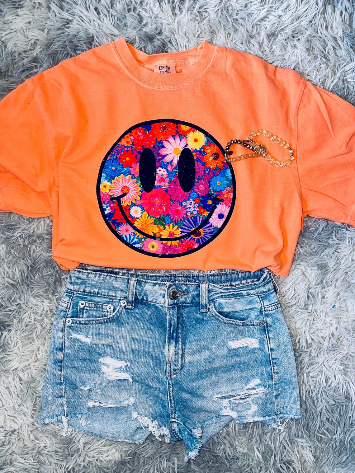 Floral Smiley Spring Comfort Color Graphic Tee Shirt - Etsy