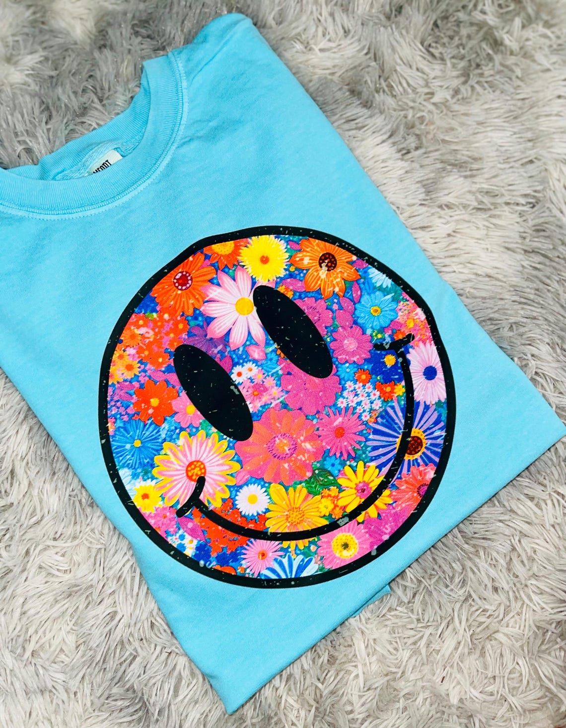Floral Smiley Spring Comfort Color Graphic Tee Shirt - Etsy