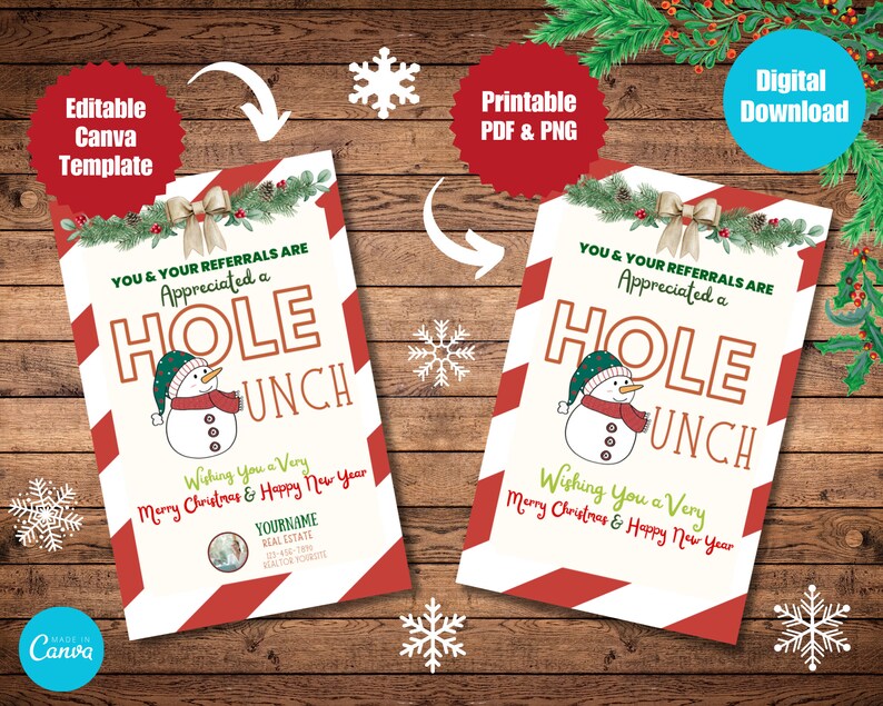 REFERRALS Christmas SNOWMAN Hole Bunch Gift TAGS Template - Real Estate ...
