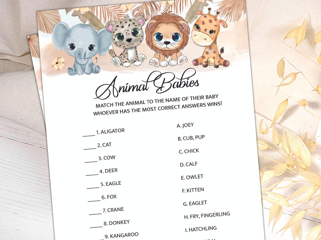 Animal Babies Baby Shower Game Baby Shower Baby Shower - Etsy