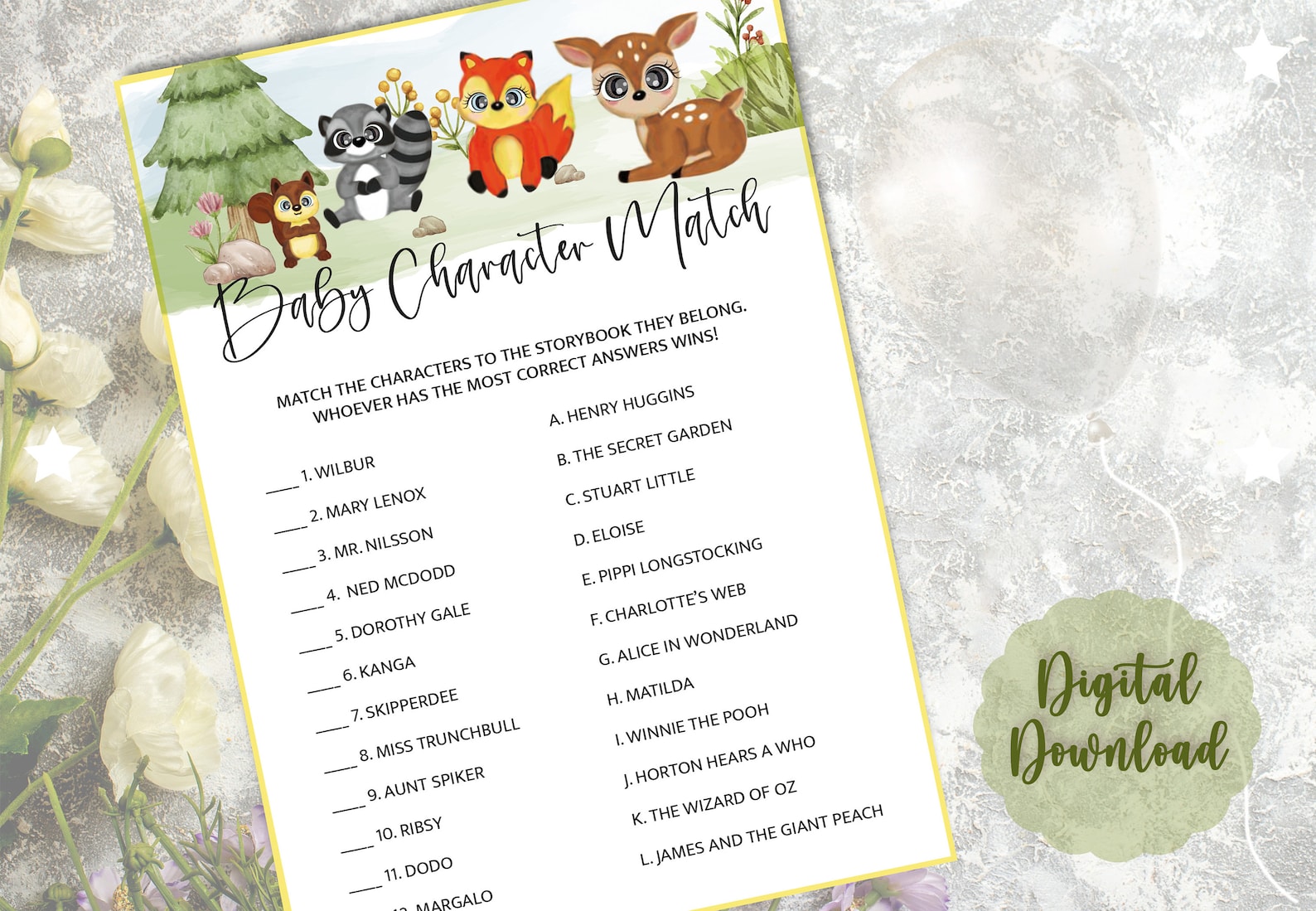 Woodland Theme Baby Shower Game Bundle Baby Shower Games Baby Shower ...