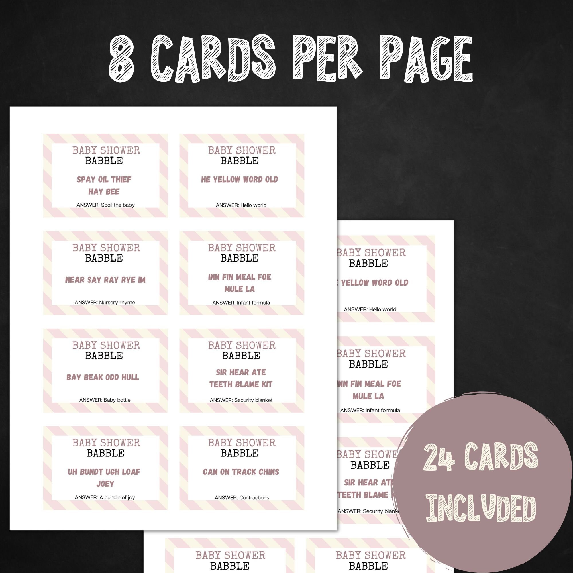 Baby Babble Talk Game, Baby Shower Mad Gab Game, Baby Shower Games, Fun ...