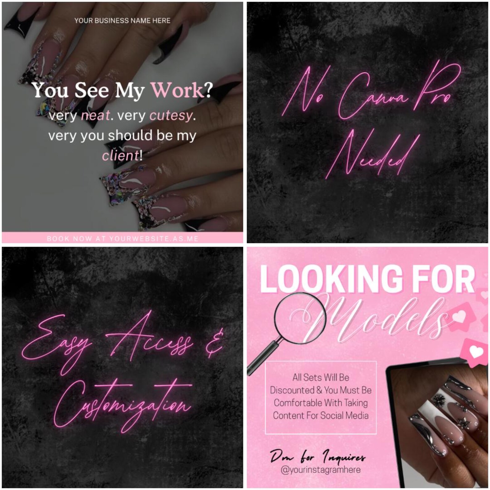 10 Instagram Nail Tech Post Templates, Nail Tech Branding, Social Media ...