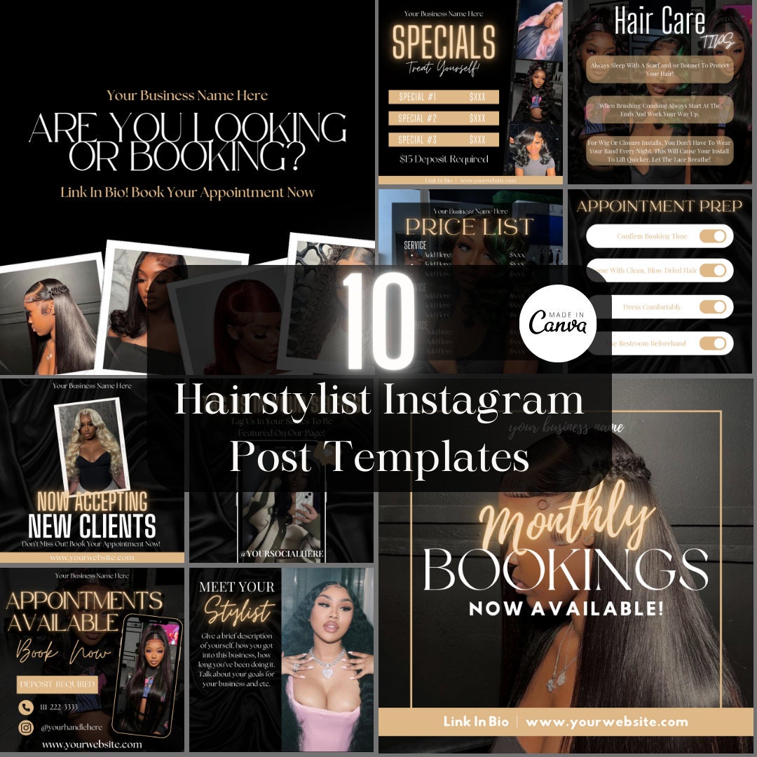 10 Hair Stylist Instagram Post Templates, Hair Stylist Branding, Social ... 10 Hair Stylist Instagram Post Templates, Hair Stylist Branding, Social ...