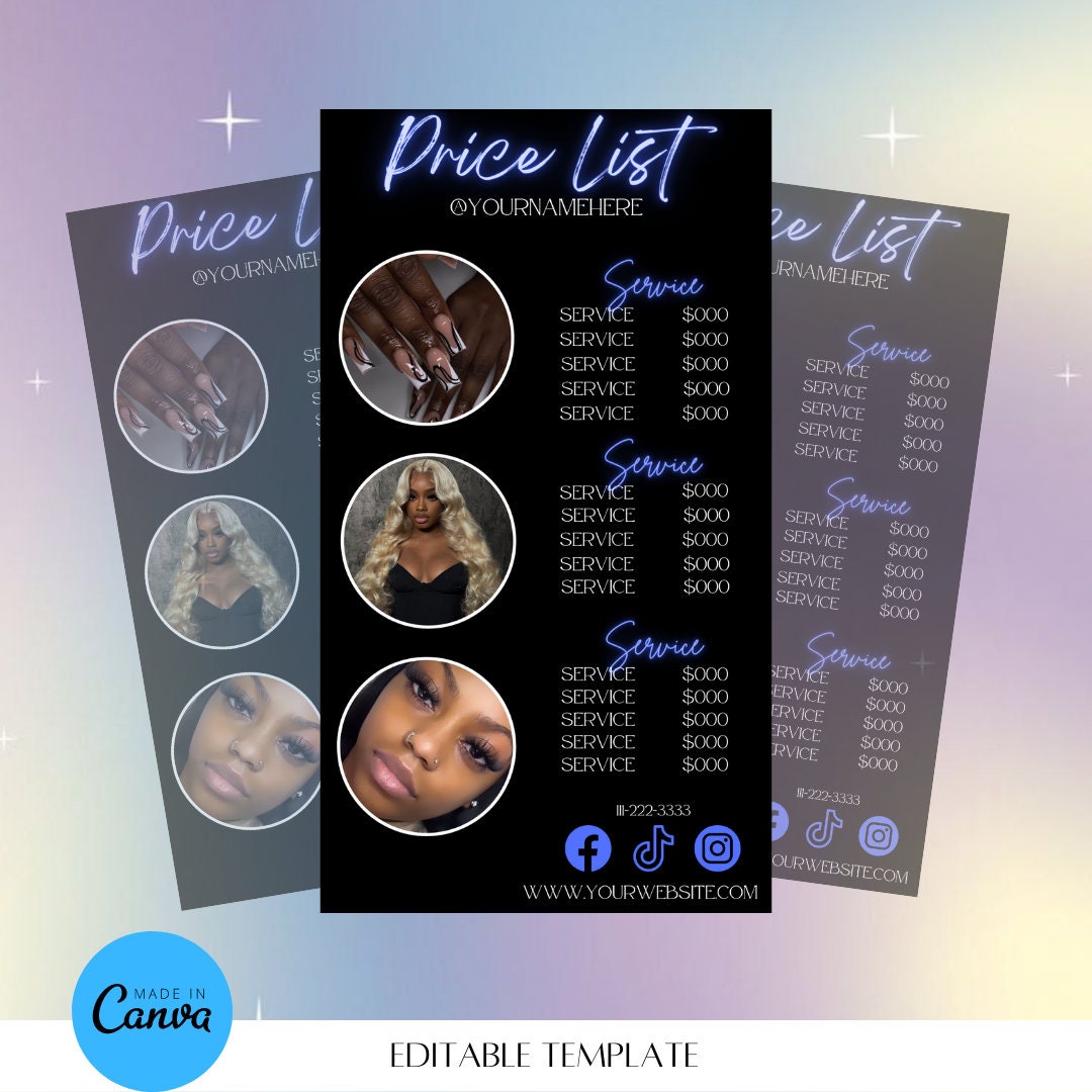 Price List Template, Price List Flyer, Hair Flyer, Nail Flyer, Lash ...