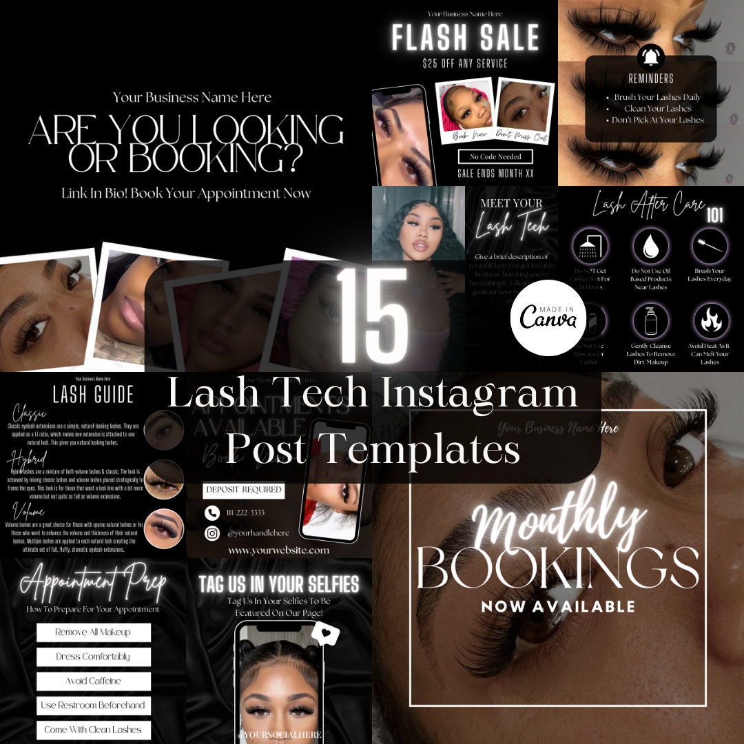 15 Lash Tech Instagram Post Templates: Editable Branding Flyer - Etsy
