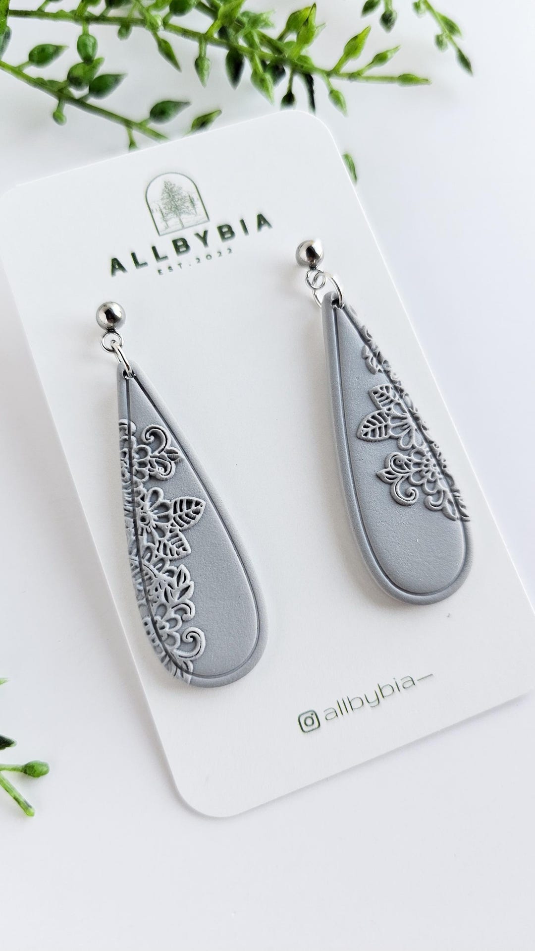 Light Grey Polymer Clay Earrings: Handmade Floral Statement Jewelry - Etsy