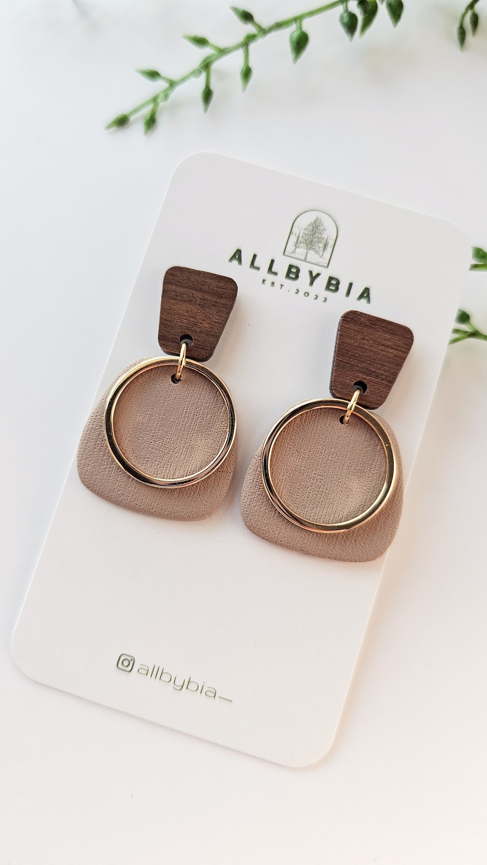 Emma|handmade Polymer Clay Dangle Earrings Wood & Gold-plated Accents ...