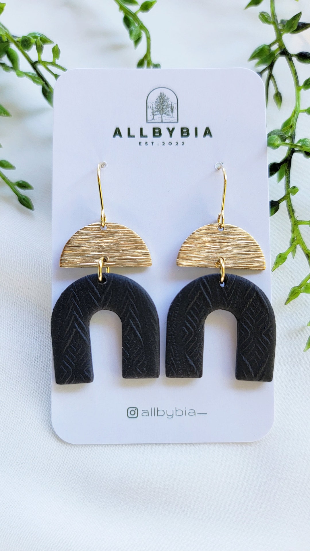 Black Polymer Clay Earring, Black Arch Clay Earrings, Lightweight ...