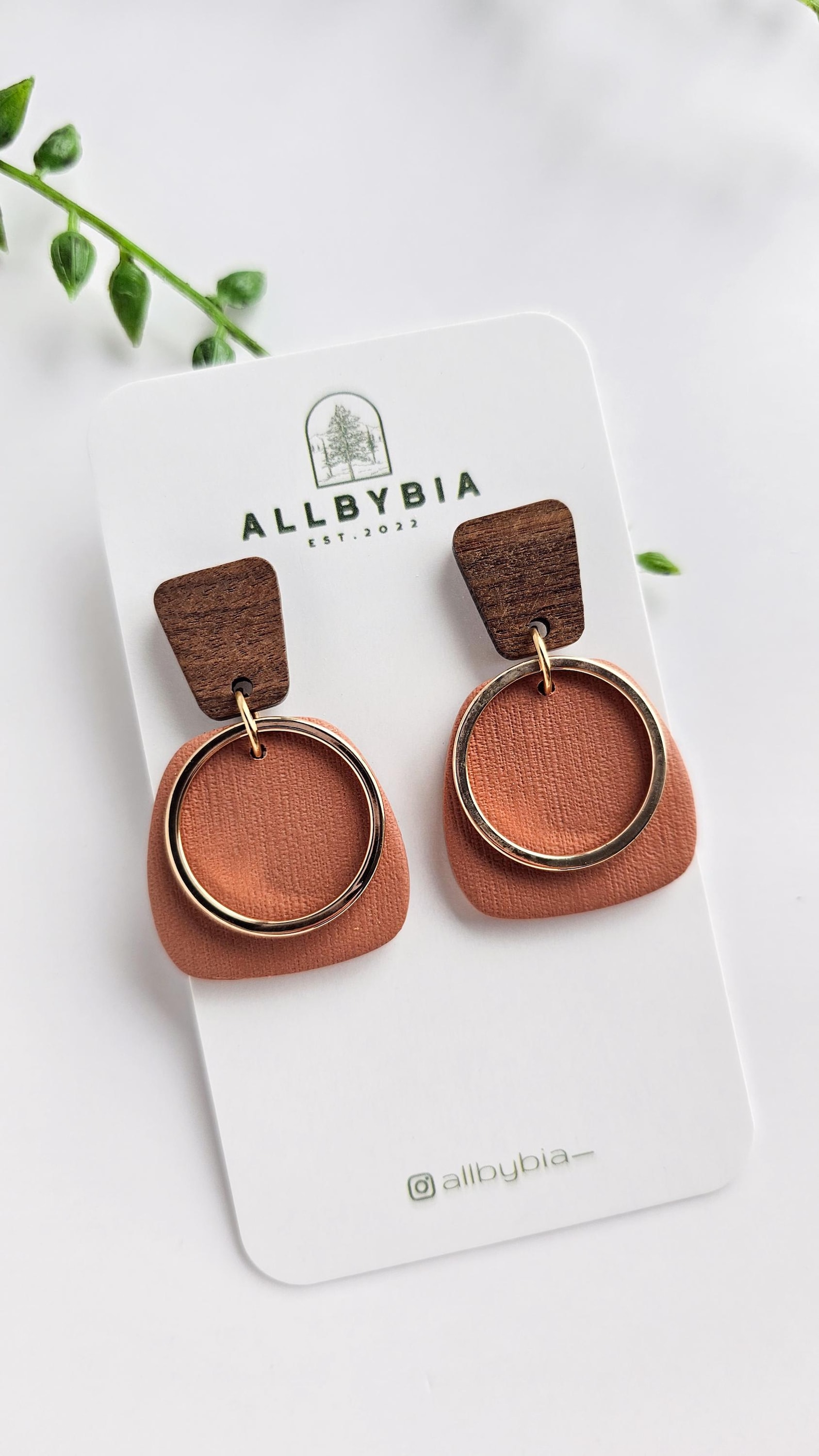 Emma|handmade Polymer Clay Dangle Earrings Wood & Gold-plated Accents ...