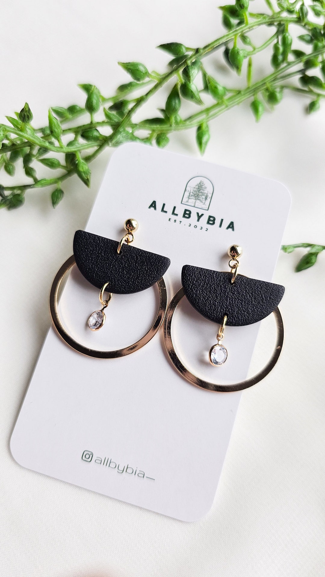 Sophia Black Polymer Clay Earring, Black Dangle Earrings, Lightweight Earrings, Gift for Her ...