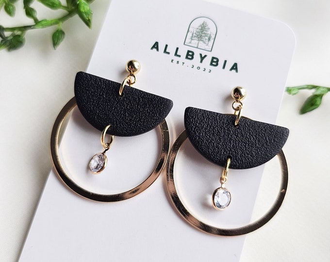 Sophia Black Polymer Clay Earring, Black Dangle Earrings, Lightweight Earrings, Gift for Her ...