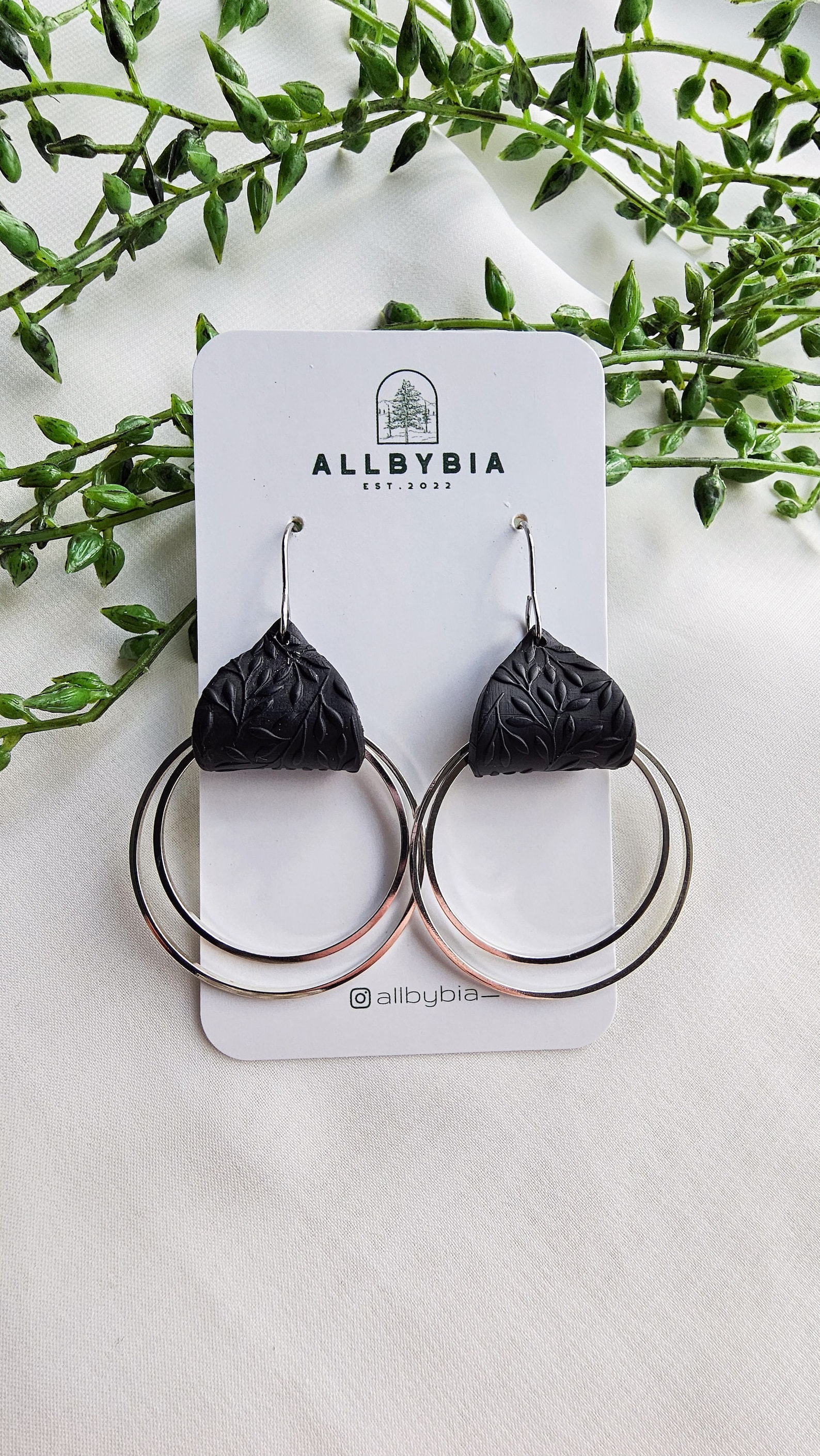 Lightweight Clay Earring Black Textured Dangle Gold Hoop Jewelry Gift ...
