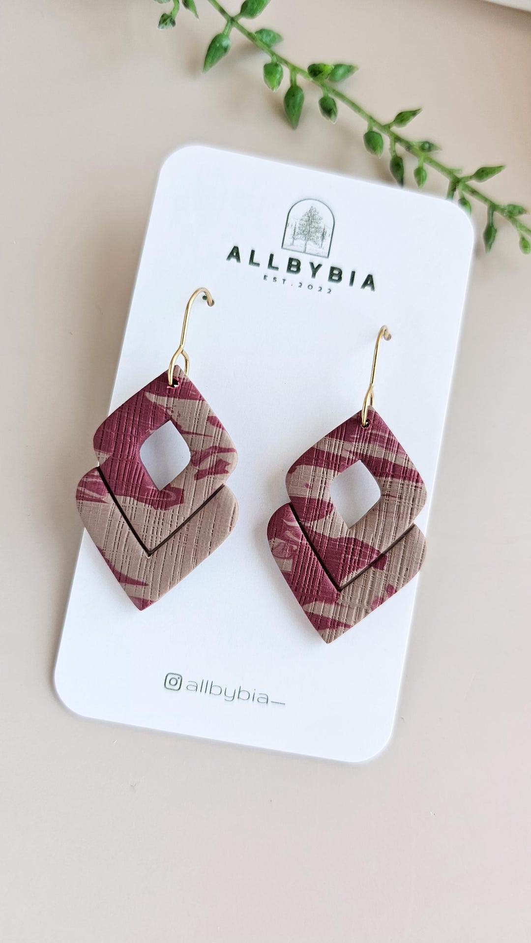 Burgundy Mocha Polymer Clay Dangle Earrings: Lightweight Statement ...