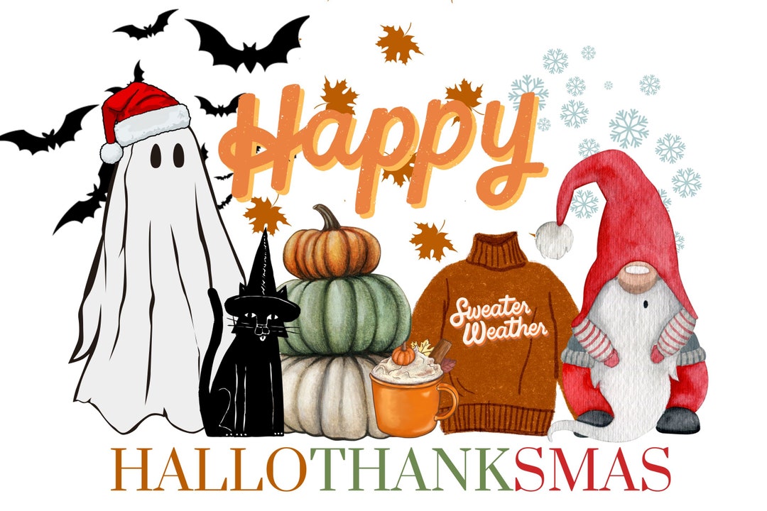 Happy Hallothanksmas PNG Transparent Background Halloween Art - Etsy