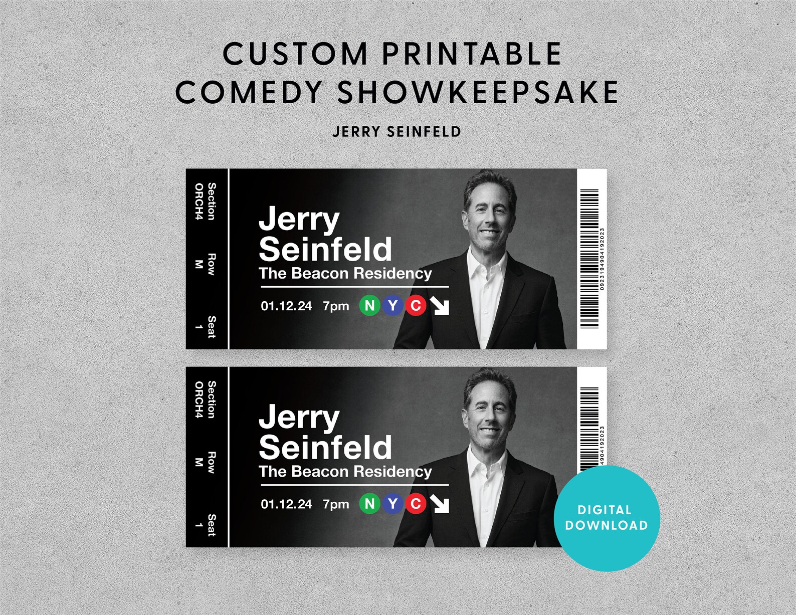 PRINTABLE Jerry Seinfeld NYC Custom Printable Comedy Show Souvenir ...