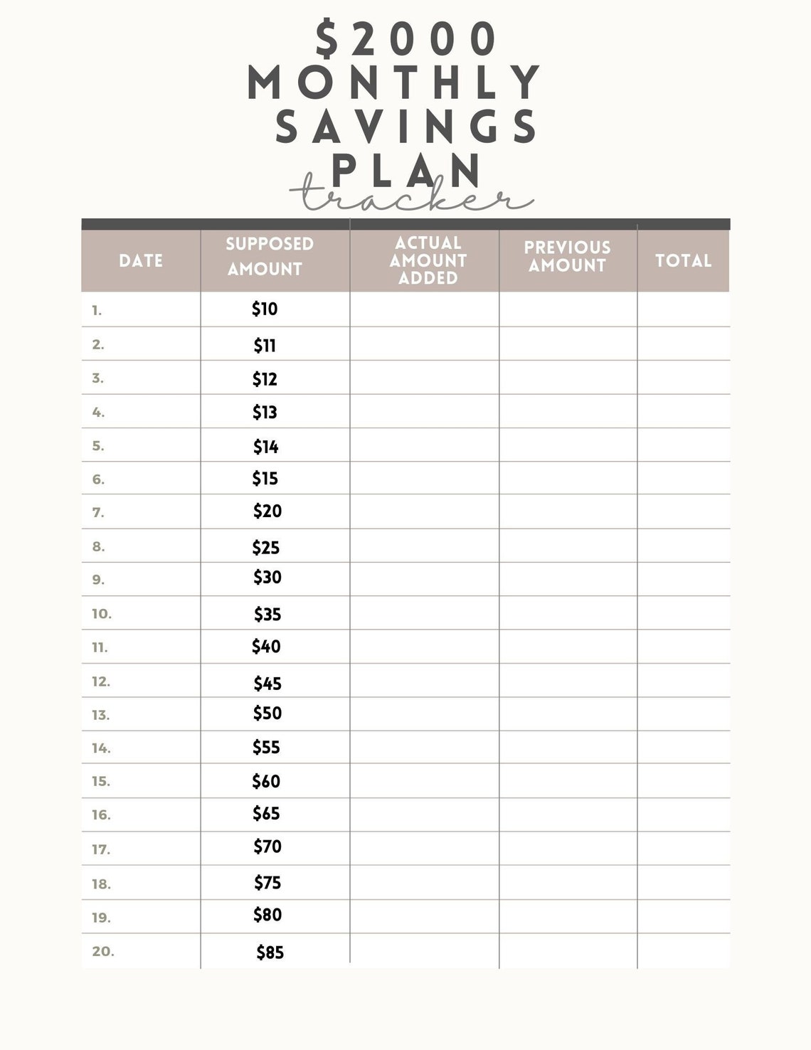 2000 Monthly Savings Plan, Saving, 31 Days PDF Download - Etsy