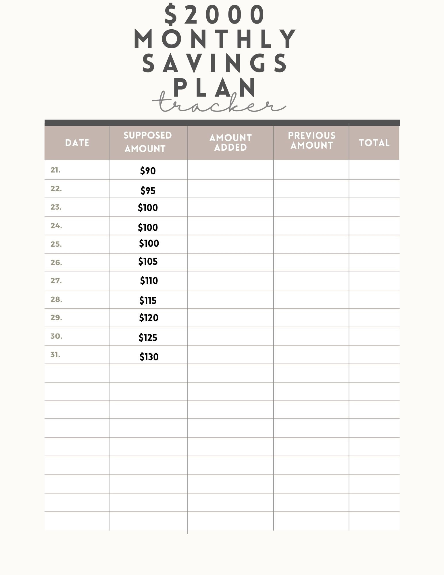 2000 Monthly Savings Plan, Saving, 31 Days PDF Download - Etsy