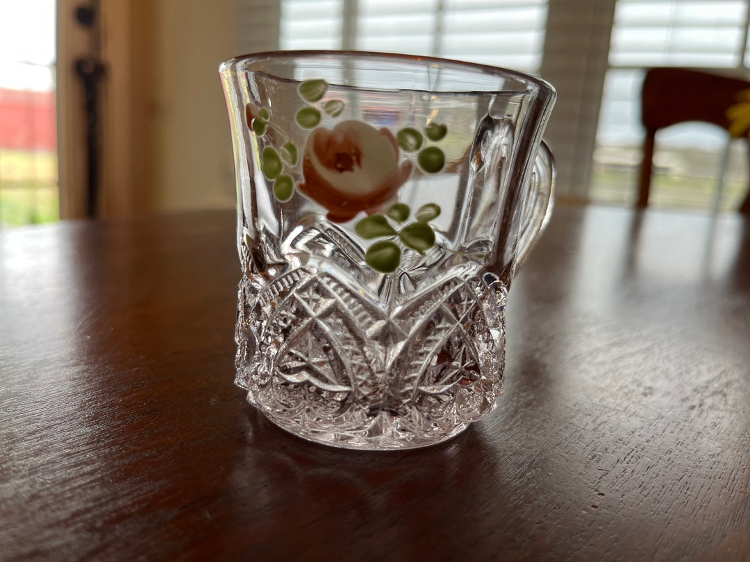 EAPG Souvenir Glass Cup With Hand Painted Florals - Etsy