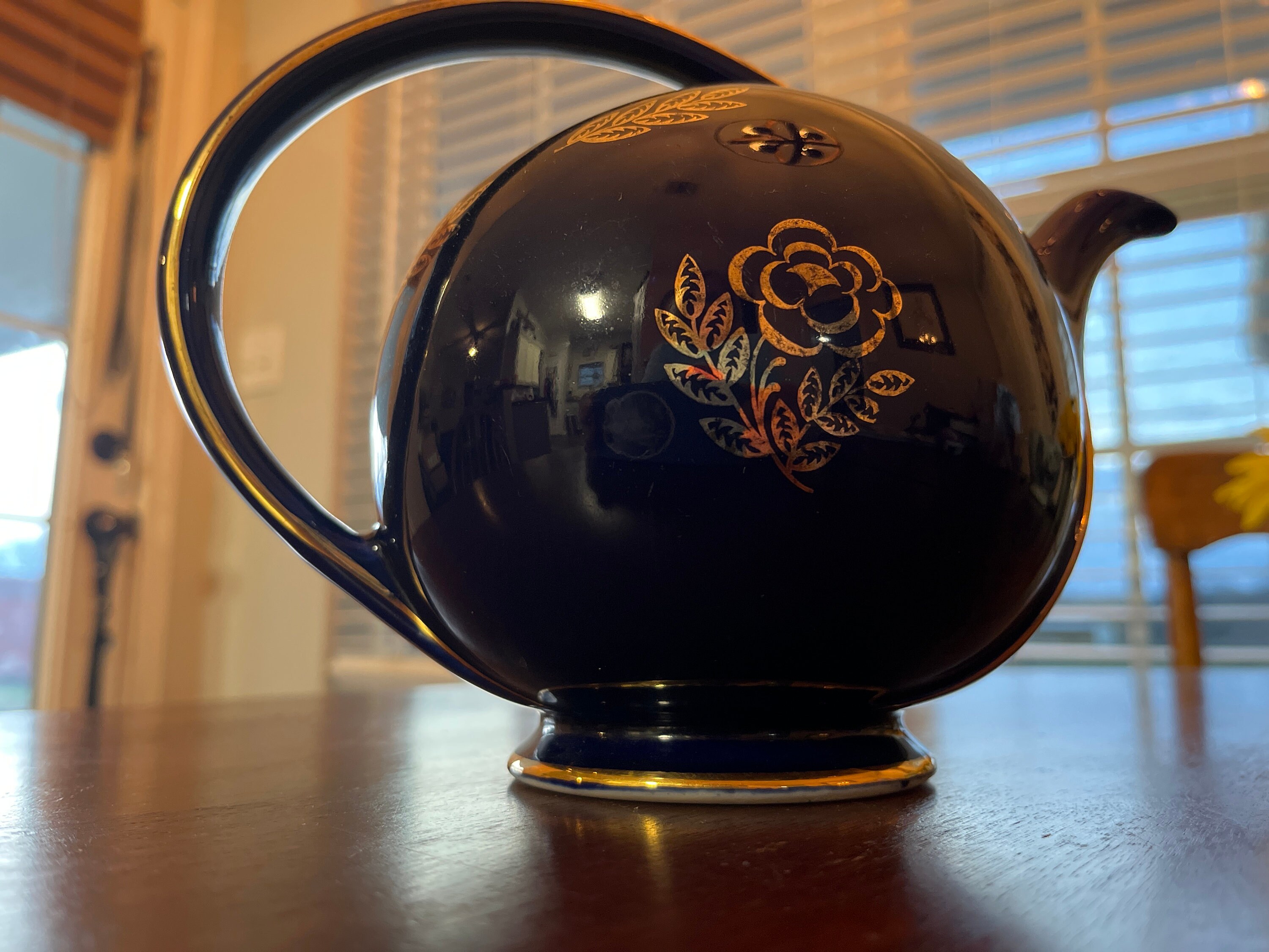 Hall Cobalt Blue 1940 Airflow Tilted Ball Shape Art Deco Style Teapot ...