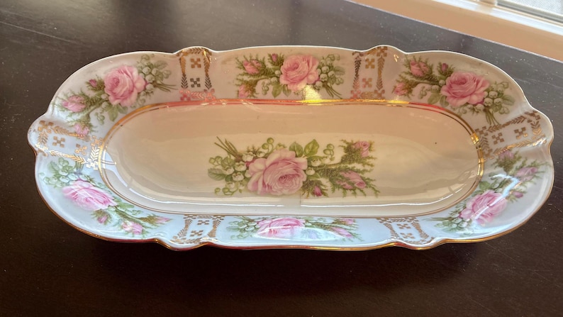 Absolutely Gorgeous Vintage Hand Painted Pink Rose Floral and Gold ...