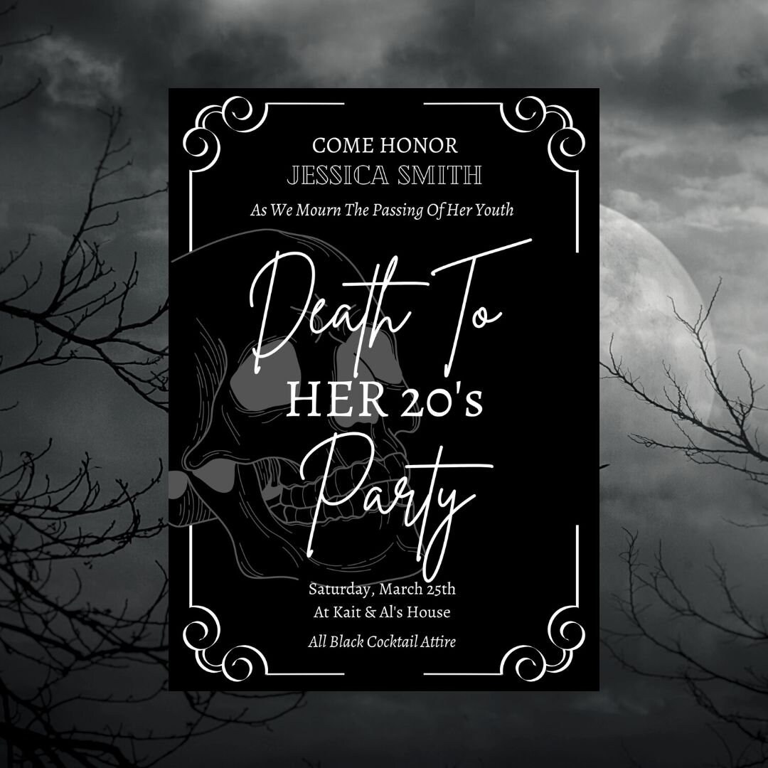 30th Birthday Invite, Death to Her 20's, Canva Template, 100% Editable ...