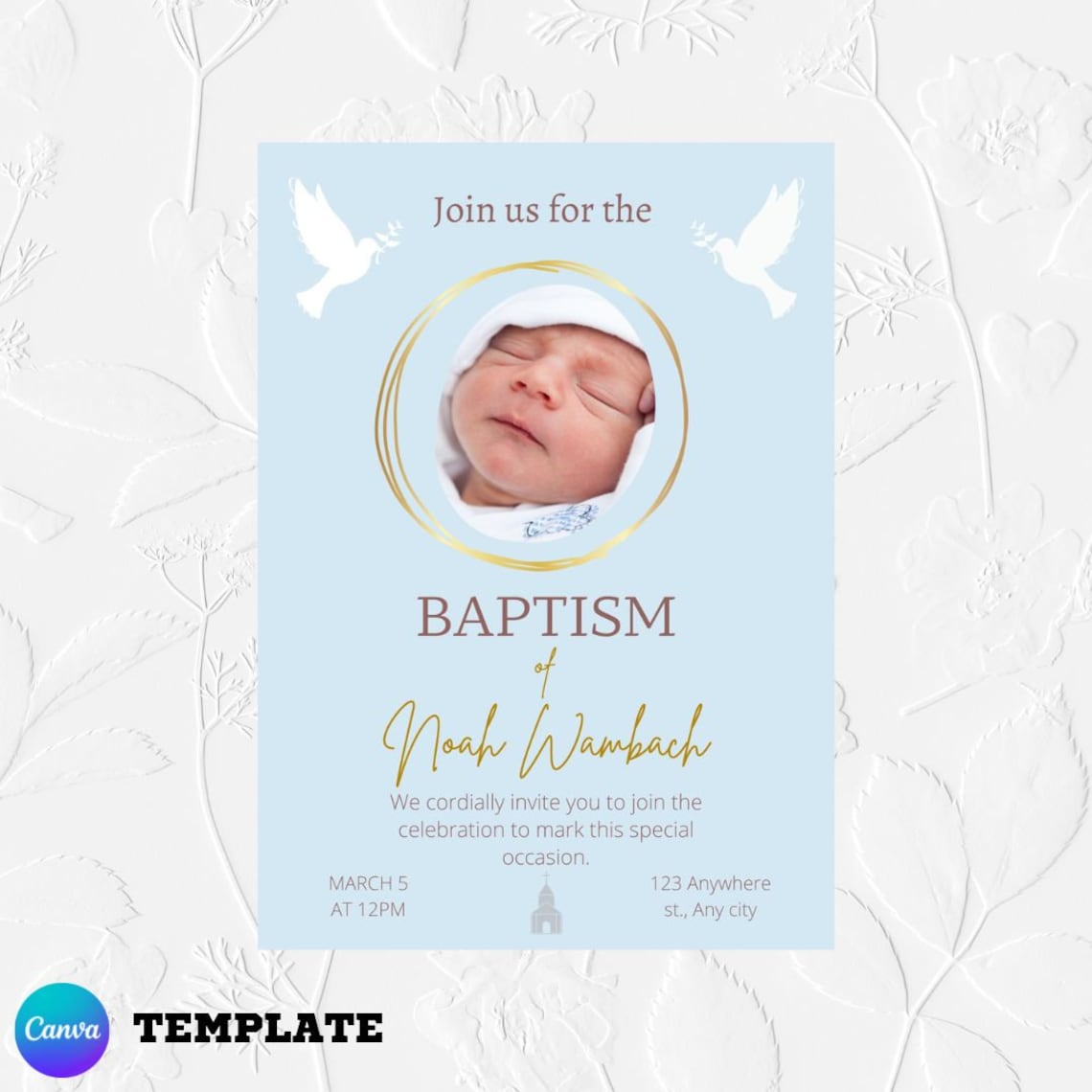 Baptism Invitation, Canva Template, 100% Editable - Etsy