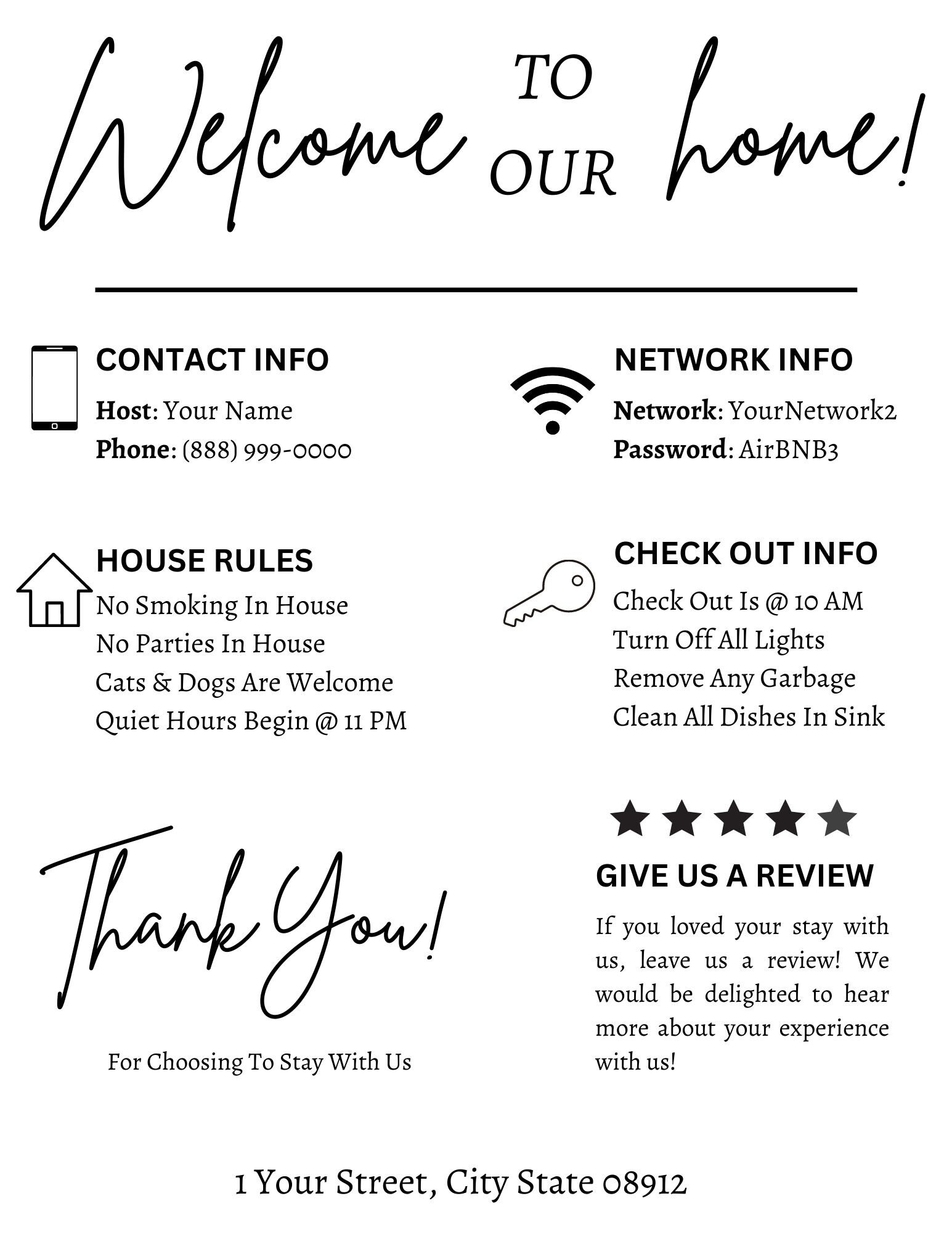 Airbnb Welcome Info Sign, Canva Template, 100% Editable - Etsy