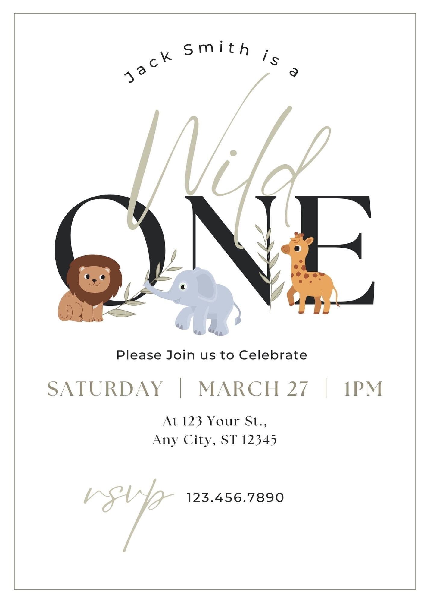 Wild One Birthday Invite, 1st Birthday Invite, Canva Template, 100% ...