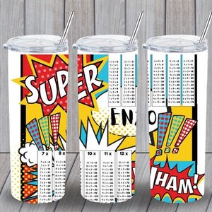 Multiplication Chart Tumbler Cup File Superhero Multiplication Table ...