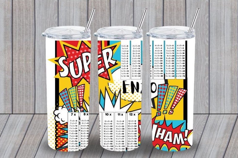 Multiplication Chart Tumbler Cup File Superhero Multiplication Table ...