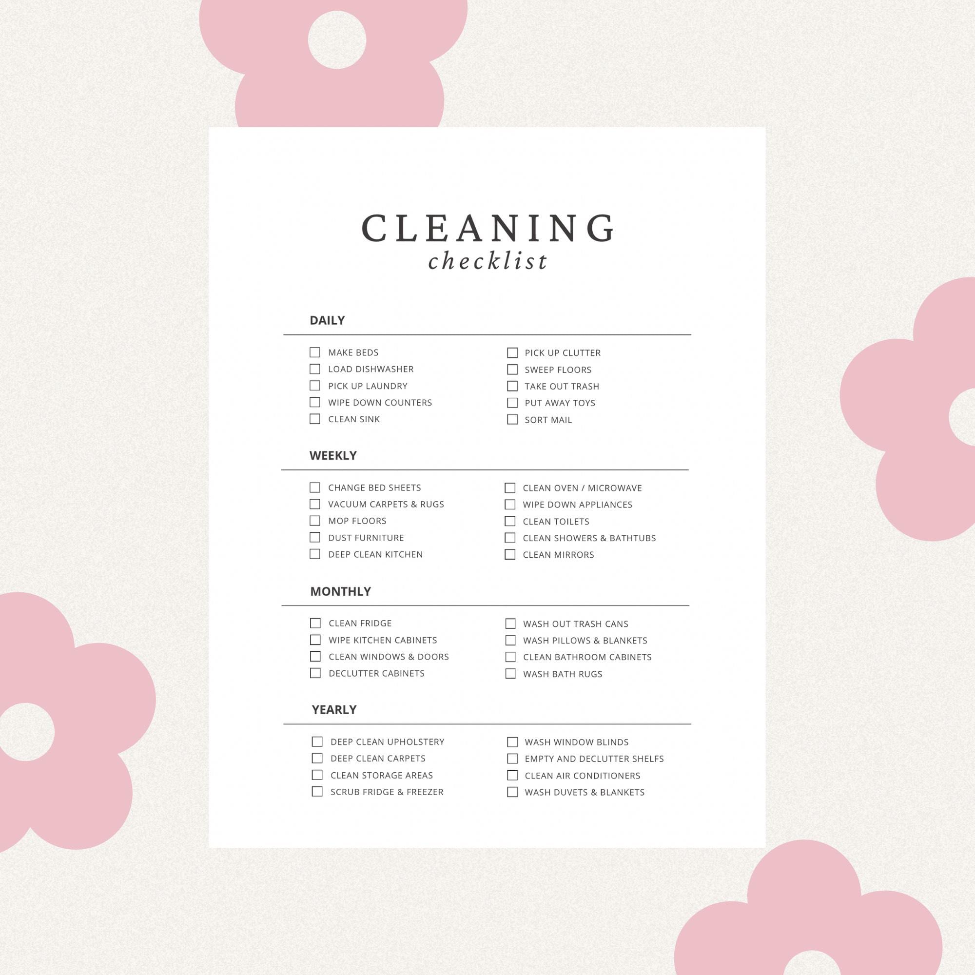 Editable Cleaning Checklist Canva Template, A4 and Letter PDF, for ...