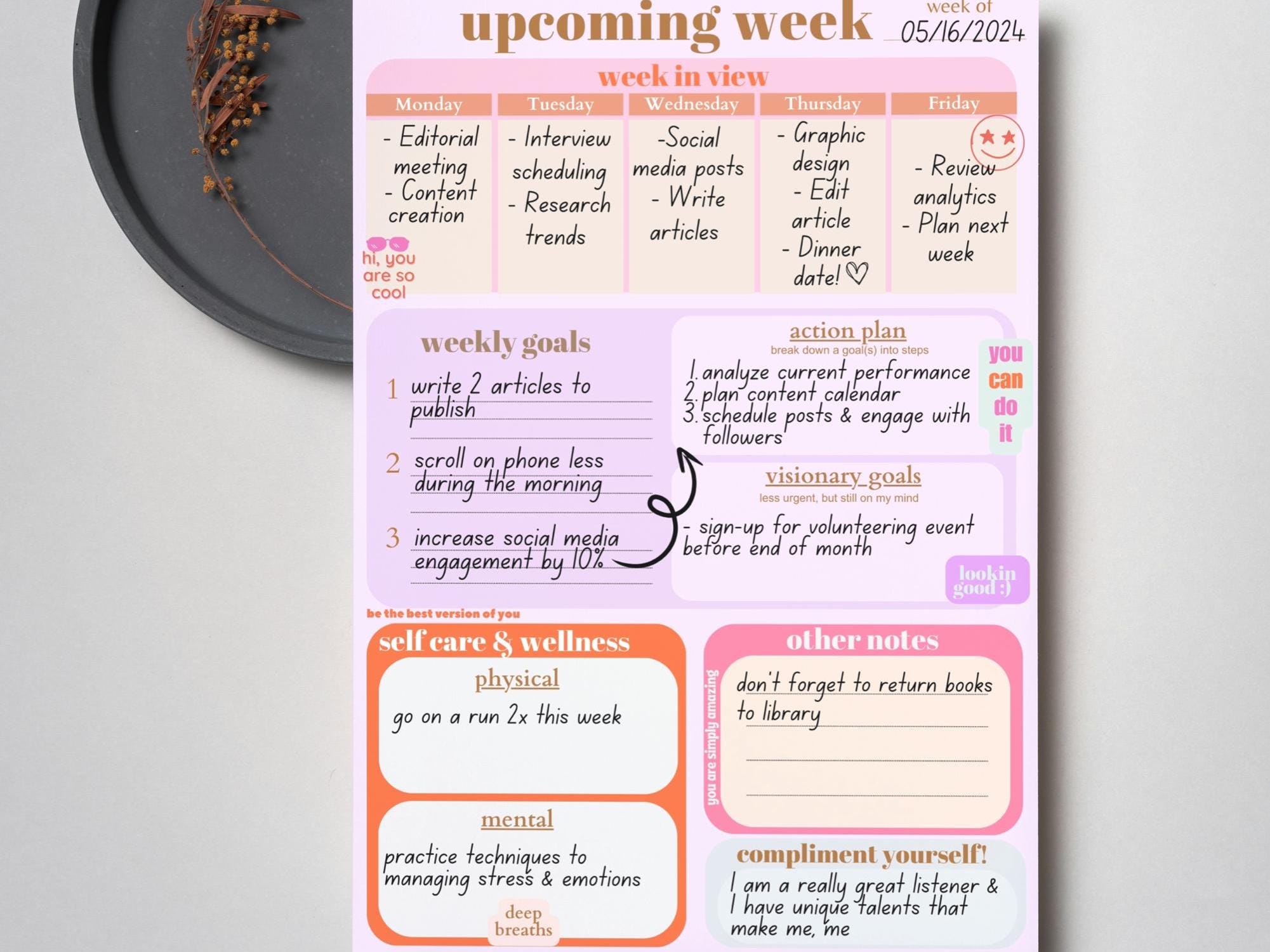 Printable Notepad, Motivational Notepad, Weekly Planner, Instant ...