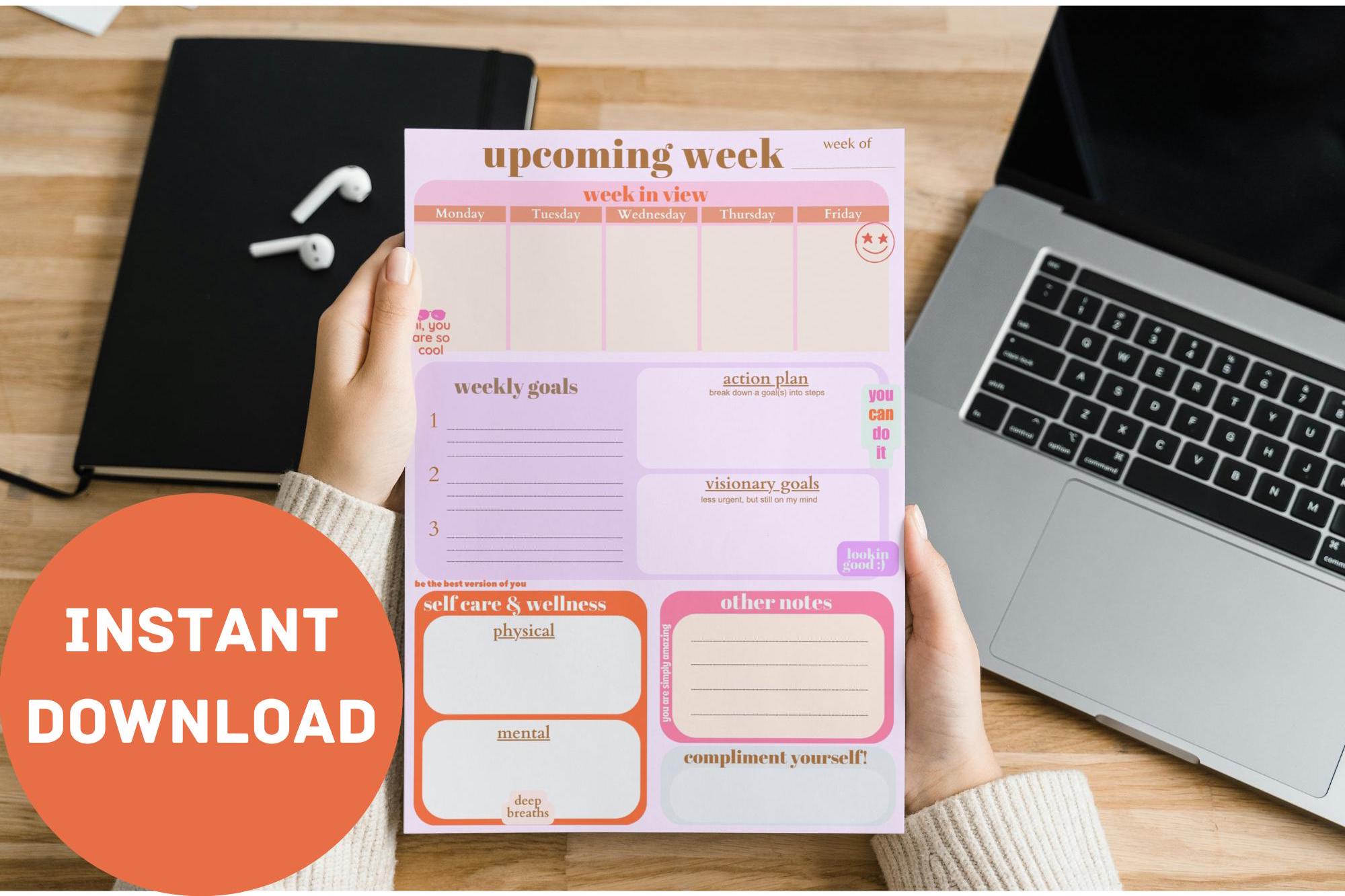Printable Notepad, Motivational Notepad, Weekly Planner, Instant ...