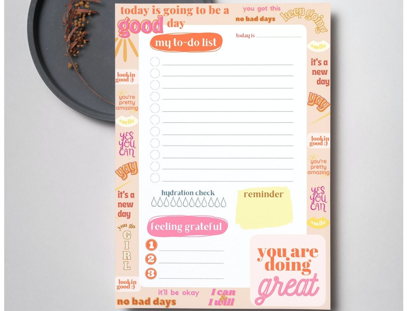 Motivational To-do List Notepad: Gratitude & Hydration Tracker (digital ...