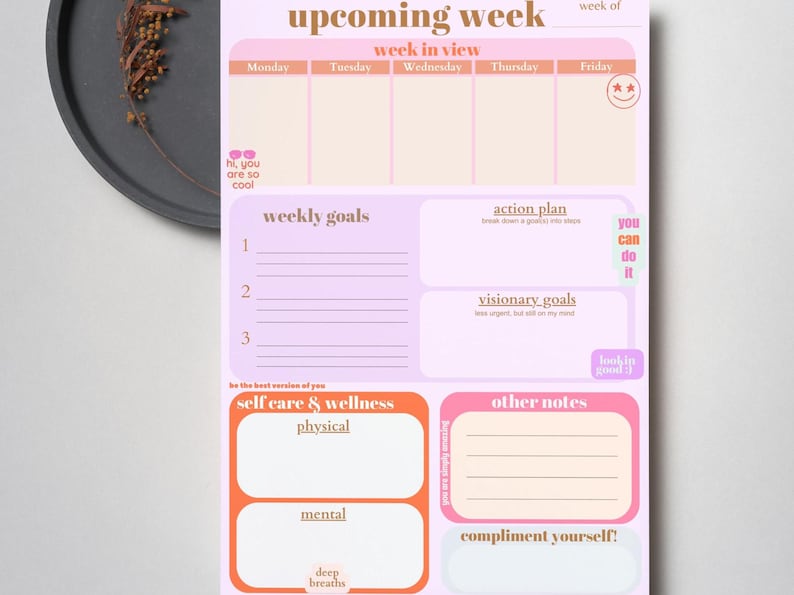Printable Notepad, Motivational Notepad, Weekly Planner, Instant ...