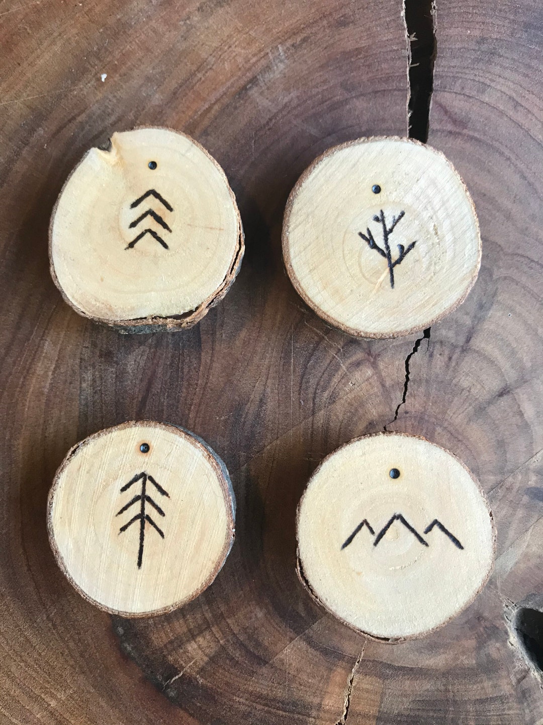 Wooden Magnets Natural Mountains Trees Nature Hand Drawn Hand Burnt ...