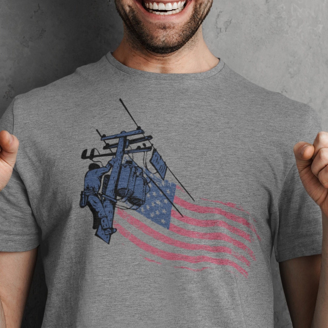 USA Flag Lineman T-shirt of Recycled Cotton and Polyester, Ibew Lineman ...