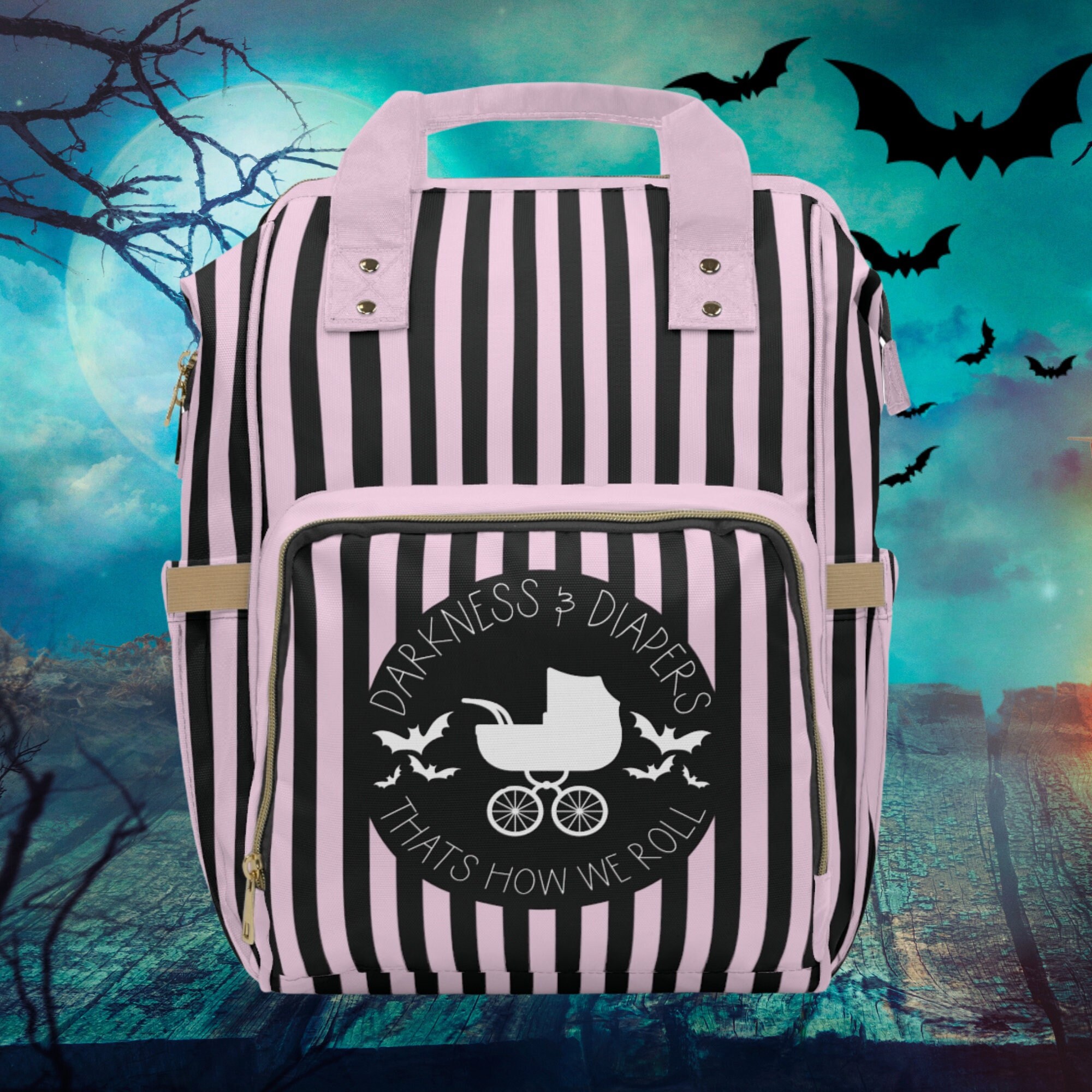 Gothic Diaper Bag Backpack Goth Striped Bag Goth Baby Shower Gift Idea ...