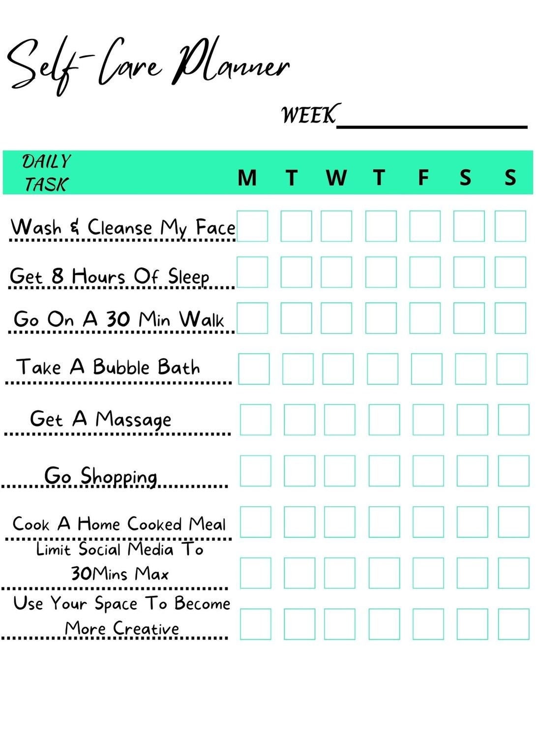 Mental Health Checklist, Digital Download, Self Care Checklist, Self ...