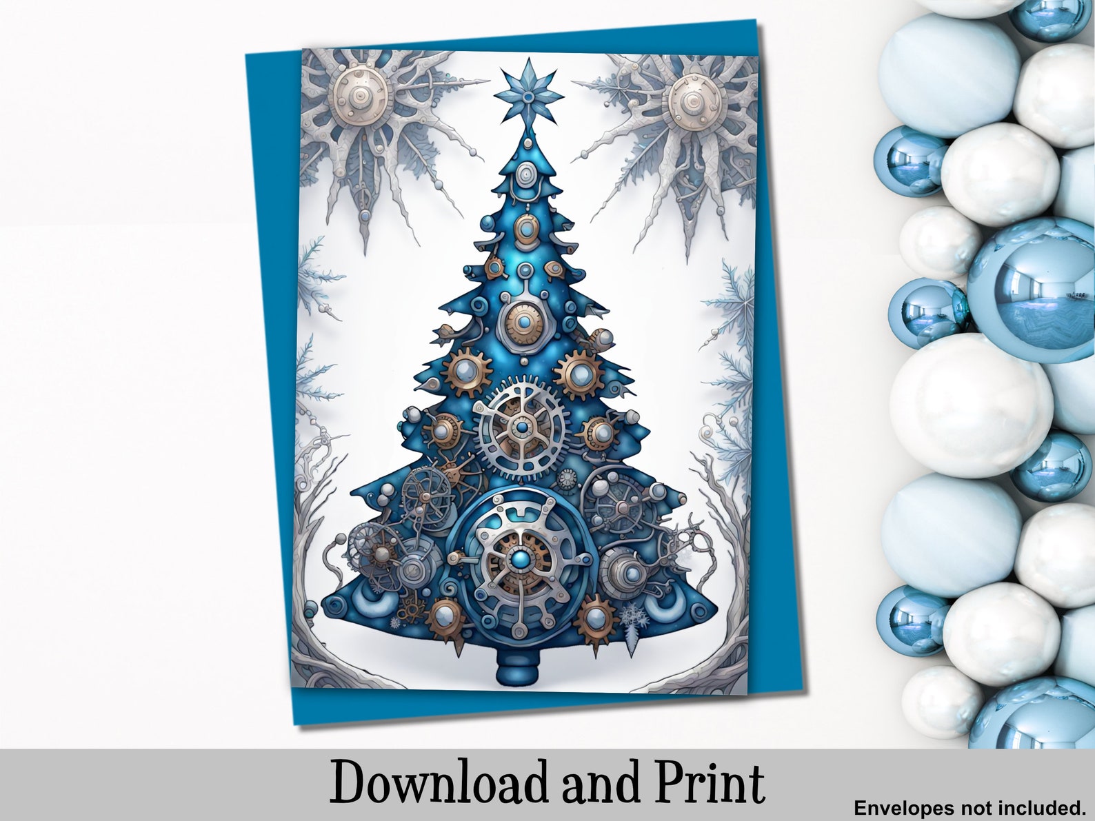 Steampunk Christmas Card, Printable Christmas Card, Holiday Greeting ...