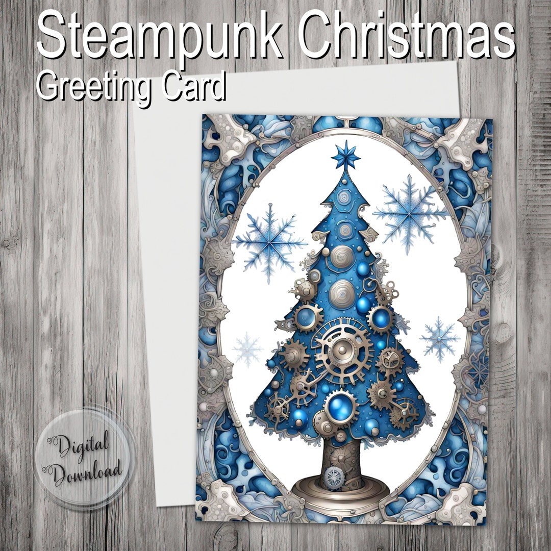 Steampunk Christmas Card, Printable Christmas Card, Holiday Greeting ...