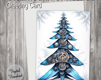 Steampunk Christmas Card, Printable Christmas Card, Holiday Greeting ...