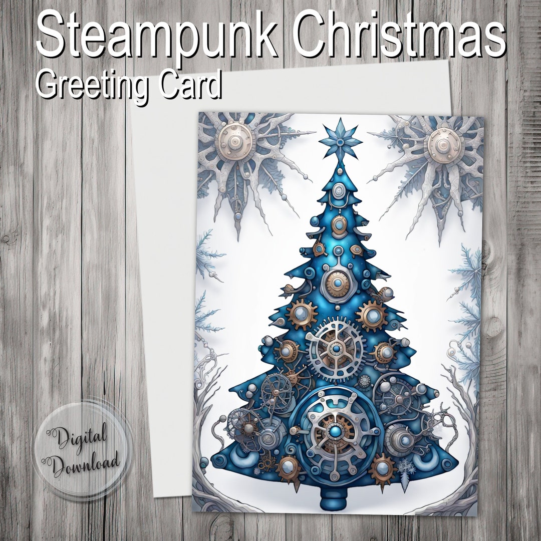 Steampunk Christmas Card, Printable Christmas Card, Holiday Greeting ...