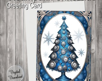 Steampunk Christmas Card, Printable Christmas Card, Holiday Greeting ...