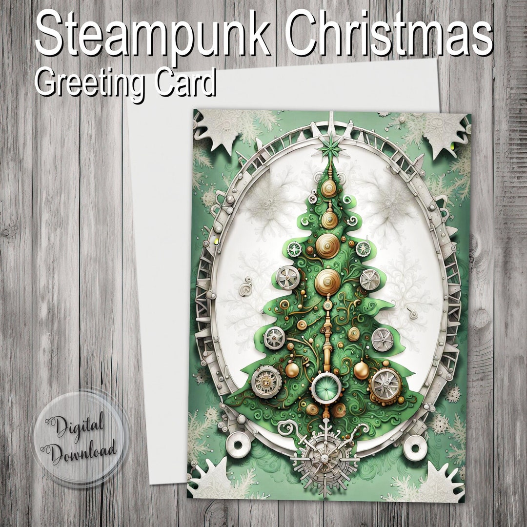 Steampunk Christmas Card Printable Christmas Card Holiday - Etsy