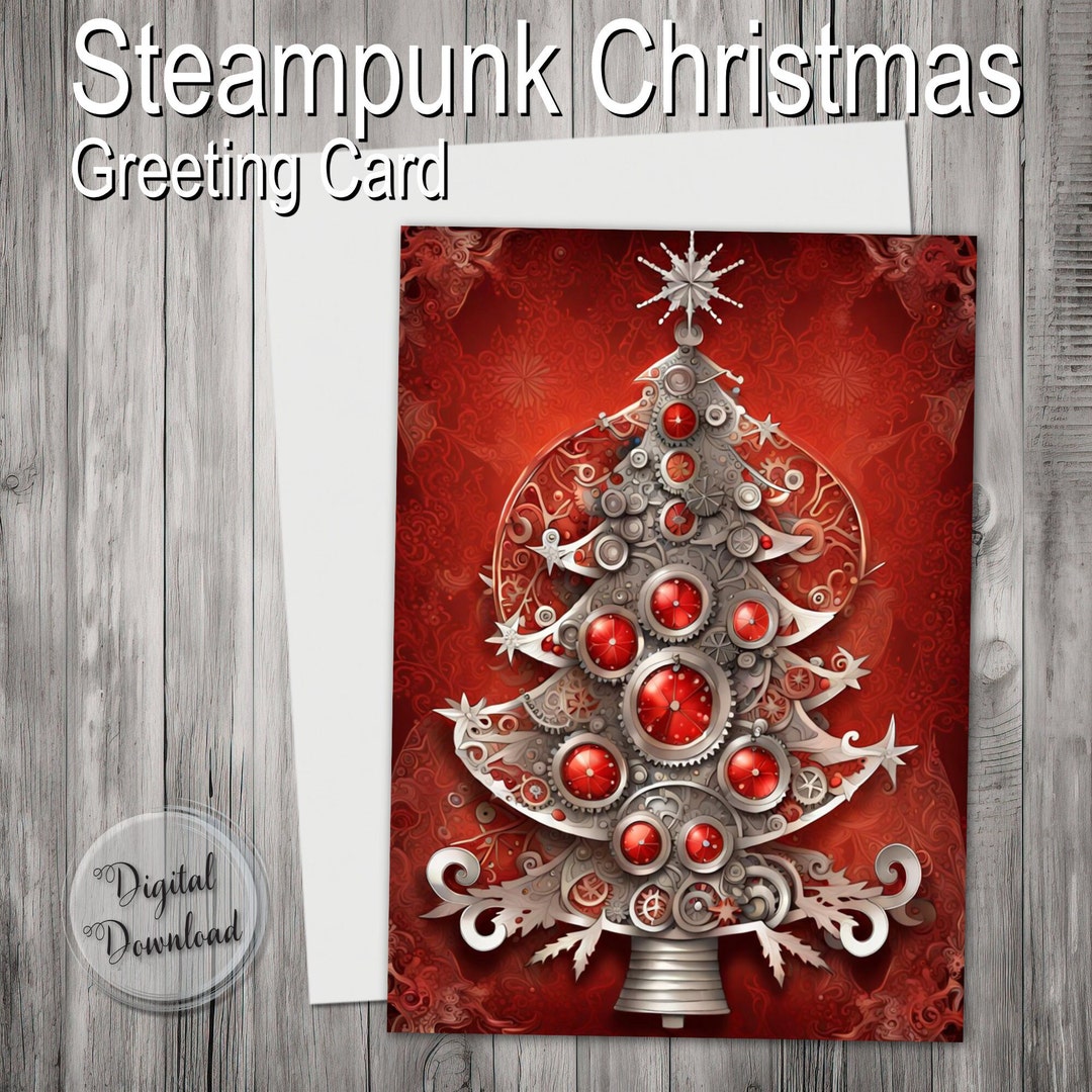 Steampunk Christmas Card, Printable Christmas Card, Holiday Greeting ...