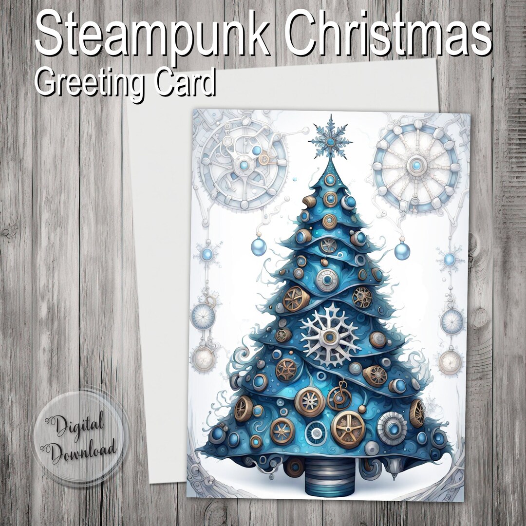 Steampunk Christmas Card, Printable Christmas Card, Holiday Greeting ...