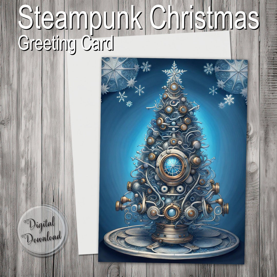 Steampunk Christmas Card, Printable Christmas Card, Holiday Greeting ...